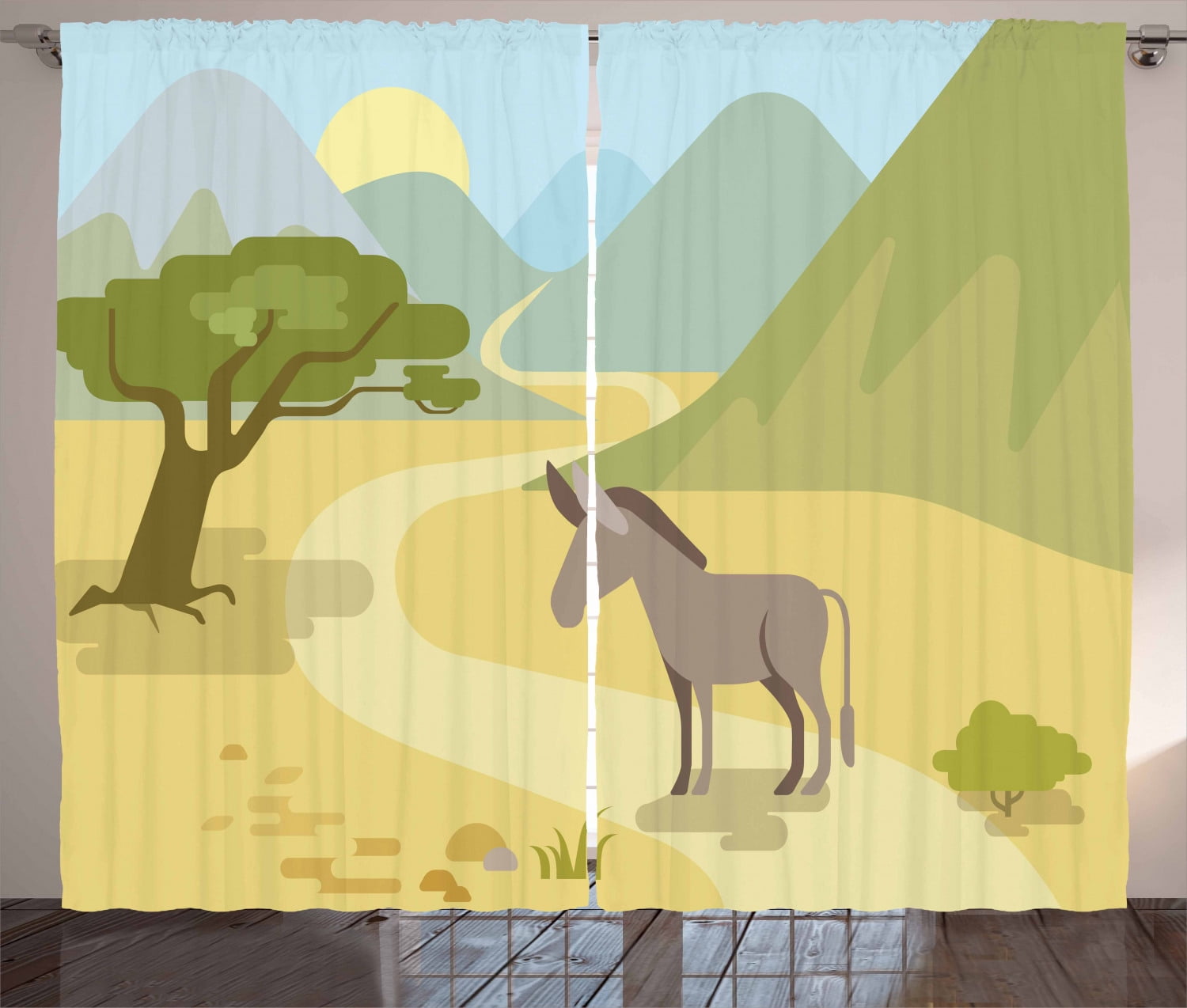 Ambesonne Donkey Curtains 2 Panel Set, Wildlife Habitat Flat Design ...