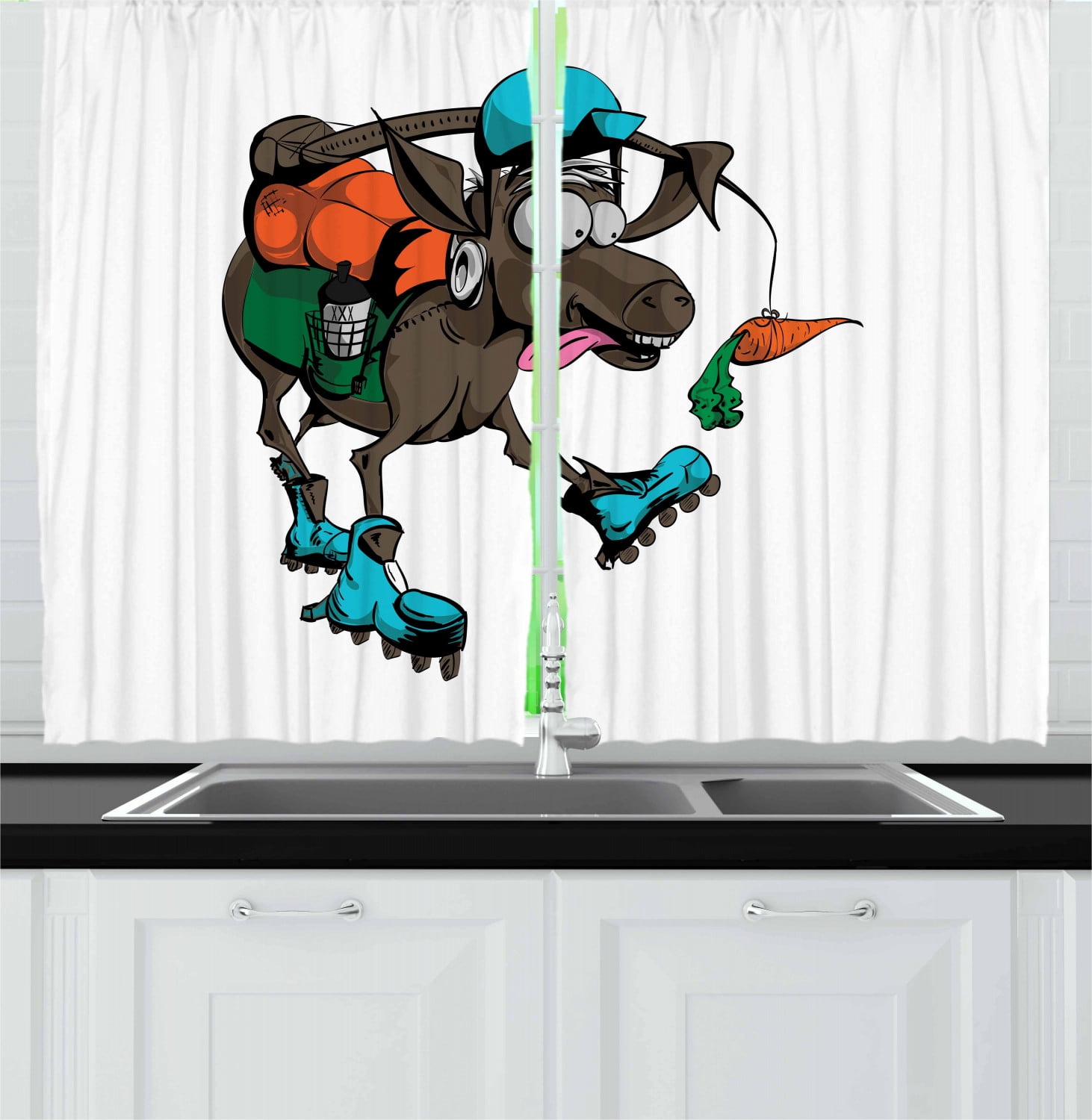 Donkey Curtains 2 Panels Set, Funny Illustration of a Donkey Chasing ...