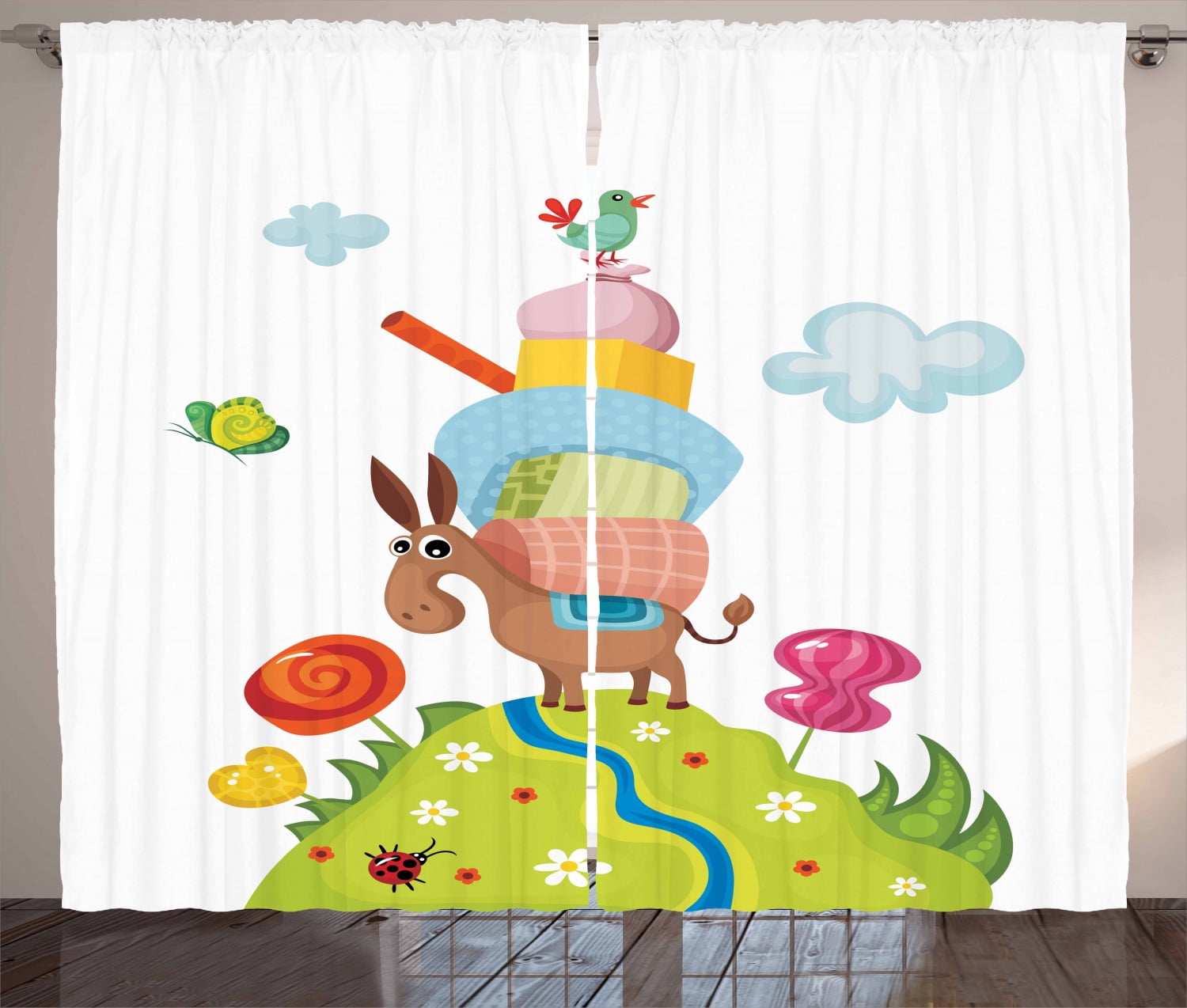 Ambesonne Donkey Curtains 2 Panel Set, Donkey with Baggages Art, 108" x ...