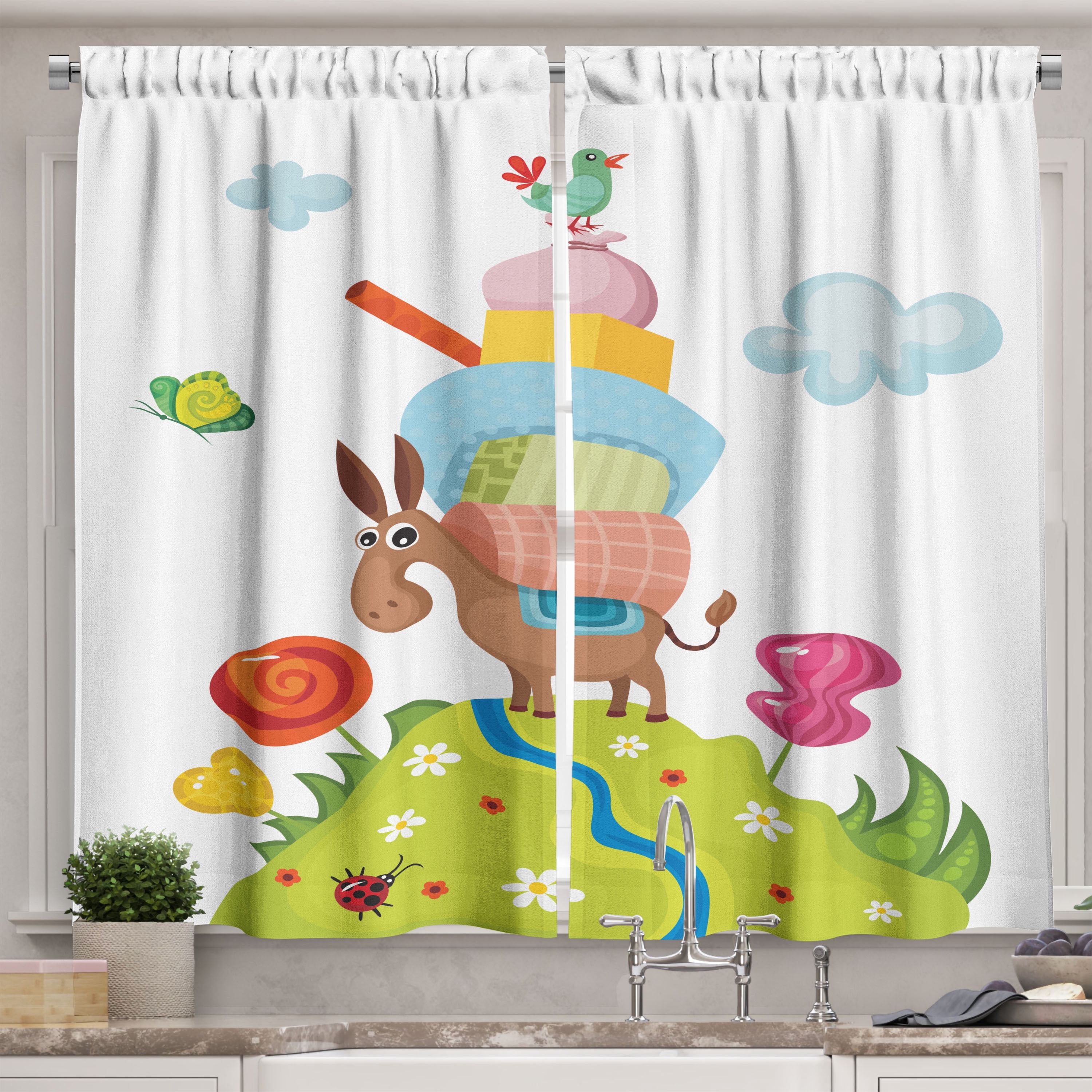 Donkey Curtains 2 Panels Set, Goofy Donkey Loaded with Baggages ...