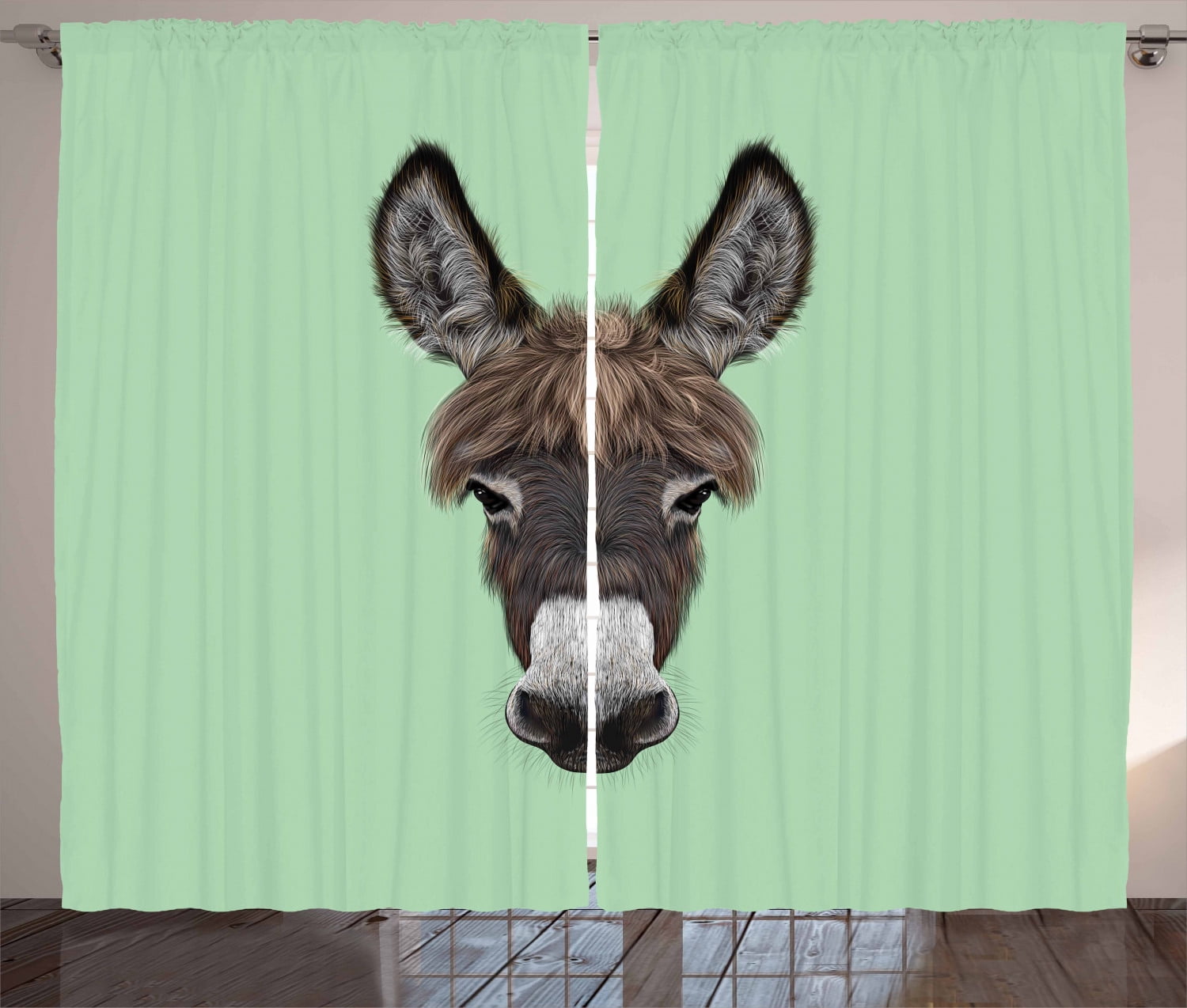 Ambesonne Donkey Curtains 2 Panel Set, Illustrated Animal Portrait, 108 ...