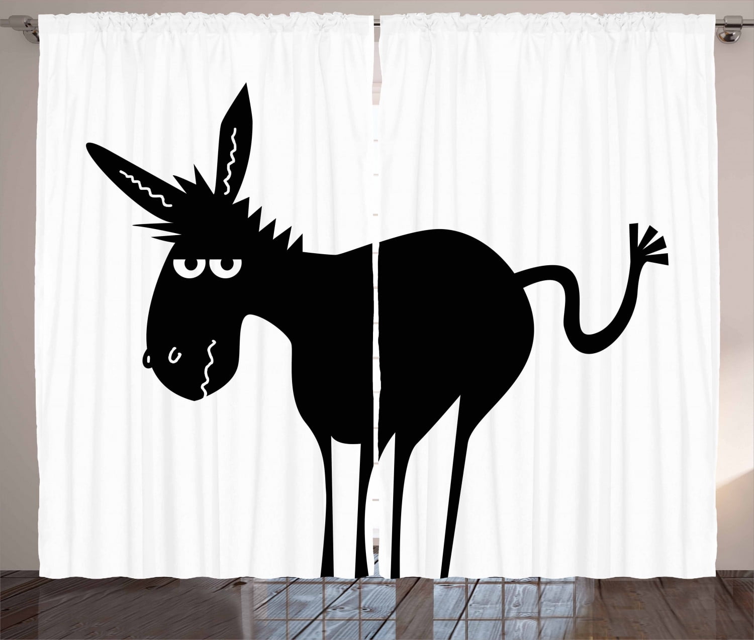Ambesonne Donkey Curtains 2 Panel Set, Black Fun Mascot Silhouette, 108 ...