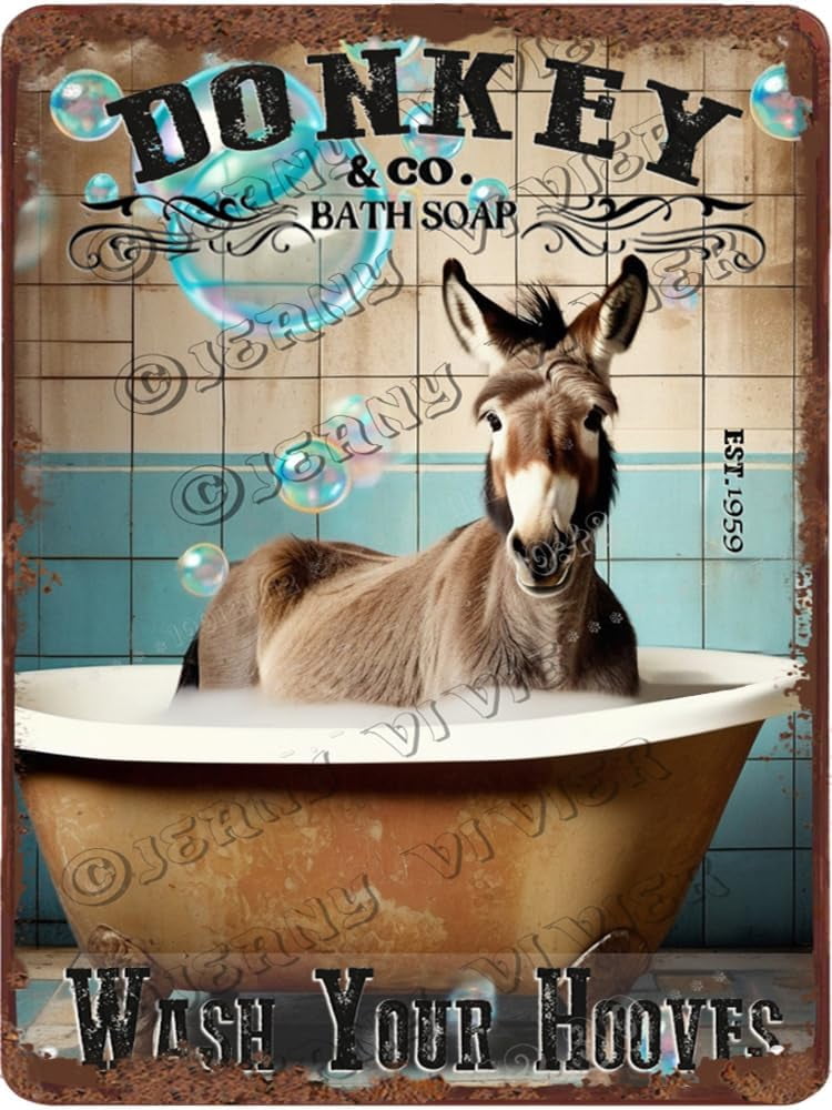 Donkey Decor Wash Your Hooves Retro Aluminum Sign 12x16 IN Metal Tin ...