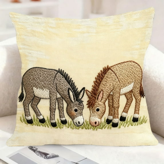 Donkey Decorative Throw Pillow Covers, 18*18IN Animal Flax Square ...