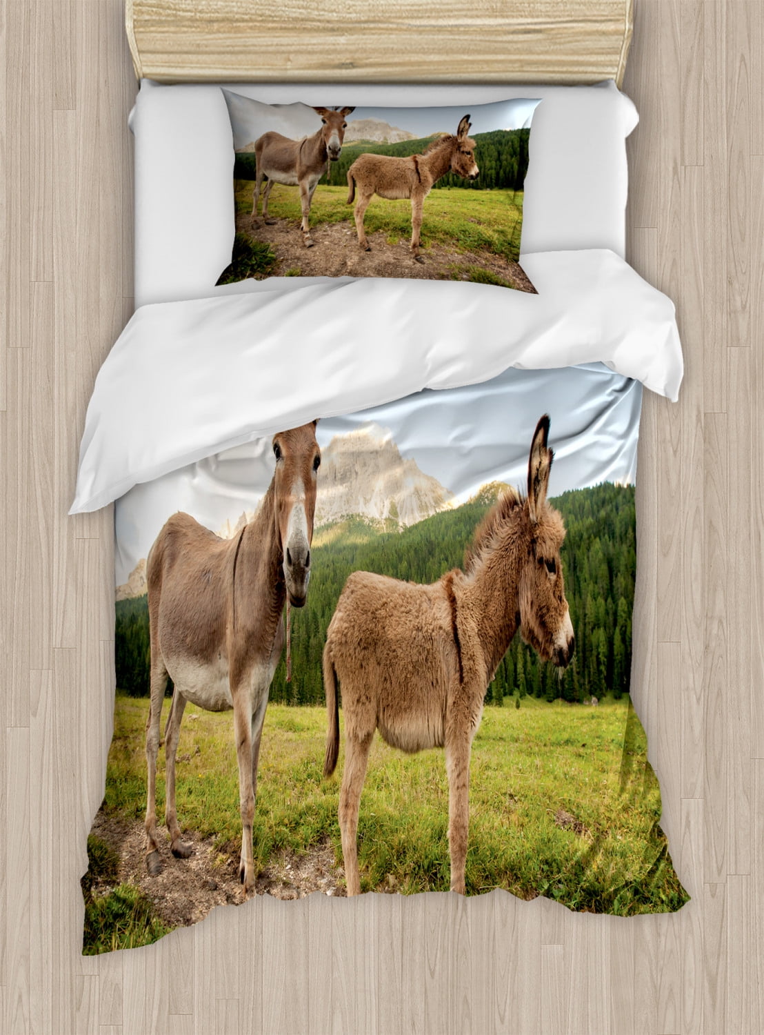 Donkey Duvet Cover Set Twin Size, Two Cute Donkeys Standing on the ...