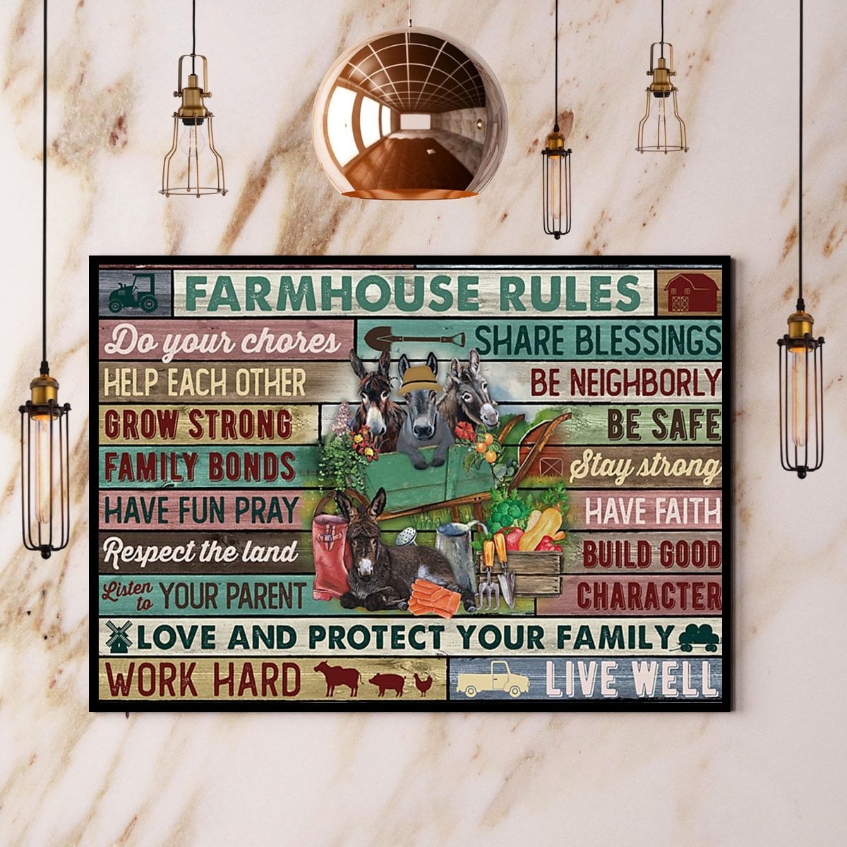 Donkey Farmhouse Rules Be Safe Stay Strong Have Faith Build Good ...