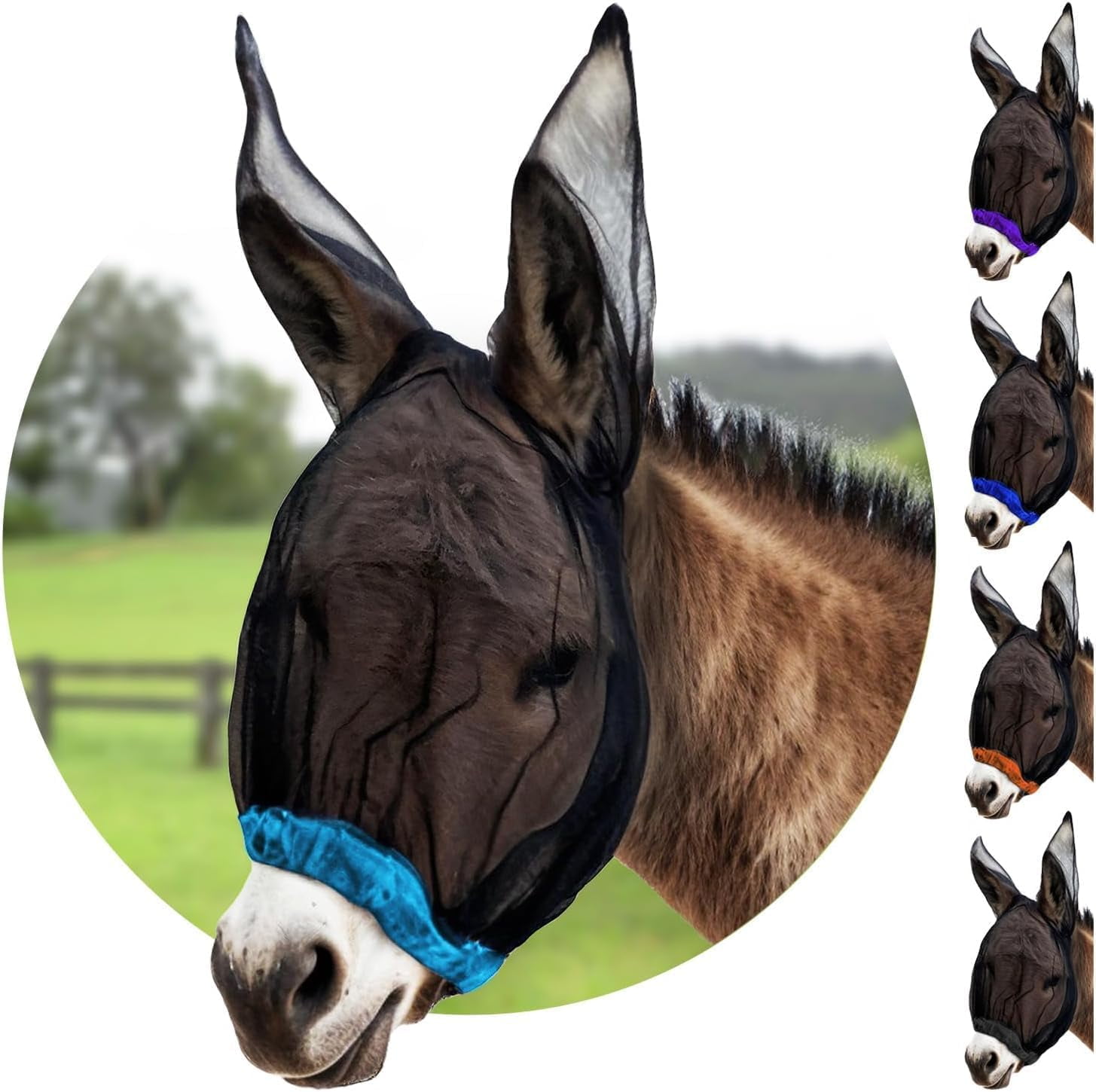 Donkey Fly Mask with Long Ears (Aqua) Made in USA - Mule Fly Mask with ...