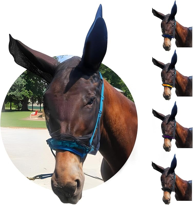 Donkey Fly Mask with Long Ears (Aqua) Made in USA - Mule Fly Mask with ...