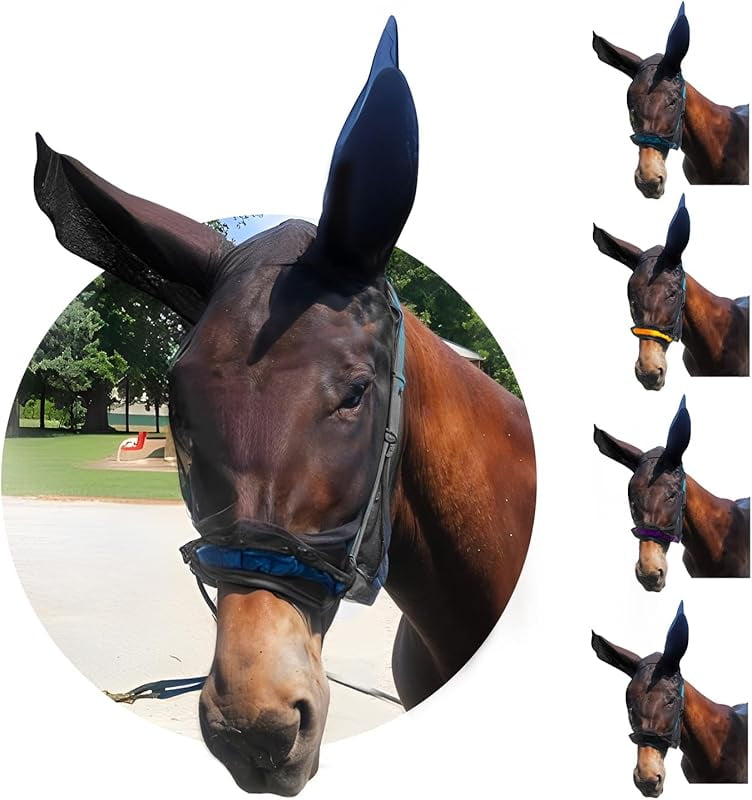 Donkey Fly Mask with Long Ears, Half Hoodie for Standard Donkey (Blue ...