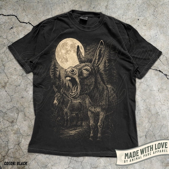 Donkey Full Moon Vintage T-Shirt, Vintage Style Animal Graphic Tee ...