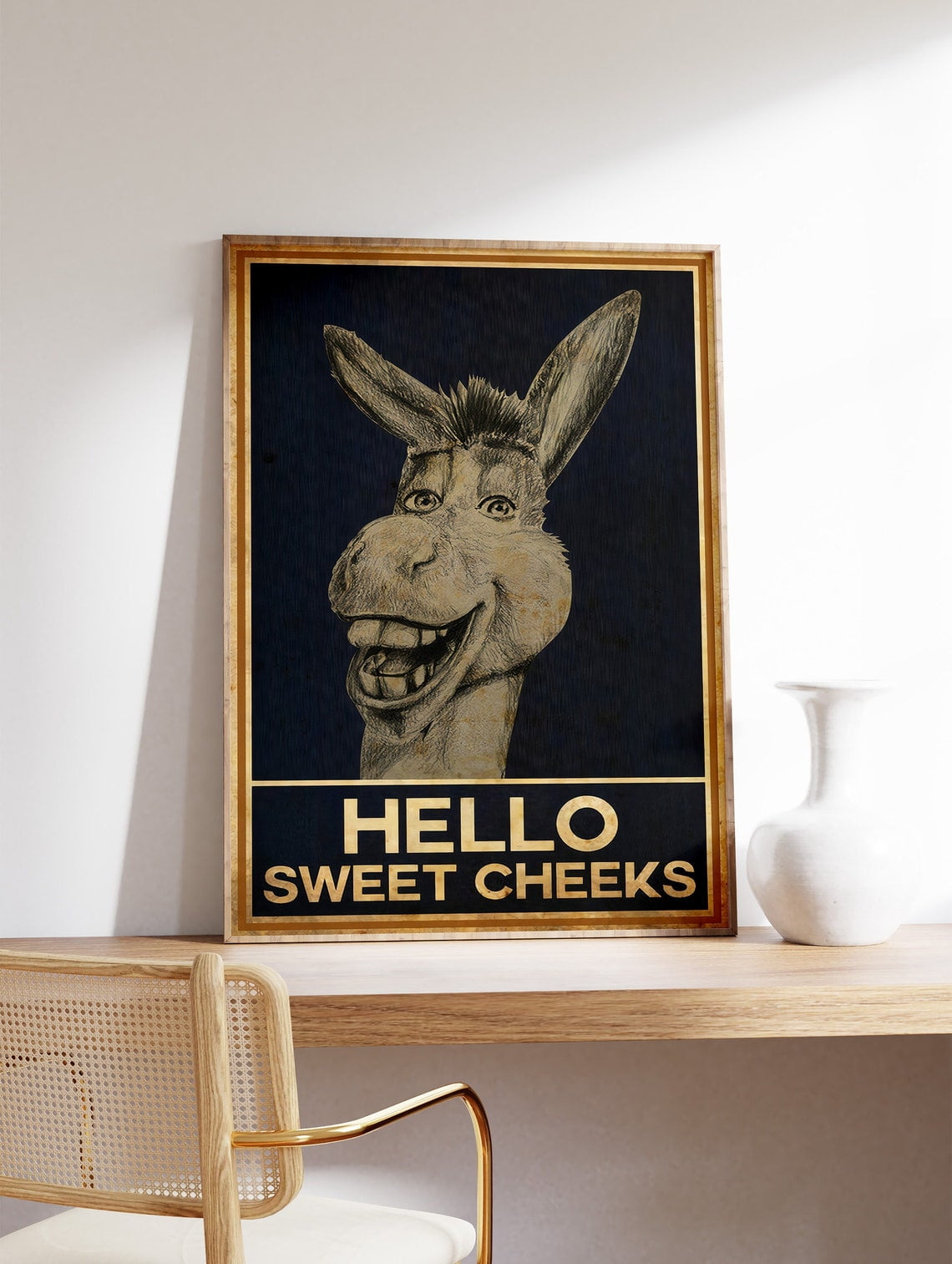 Donkey Hello Sweet Cheeks Poster, Funny Comedy Animal Art Print, Gift ...
