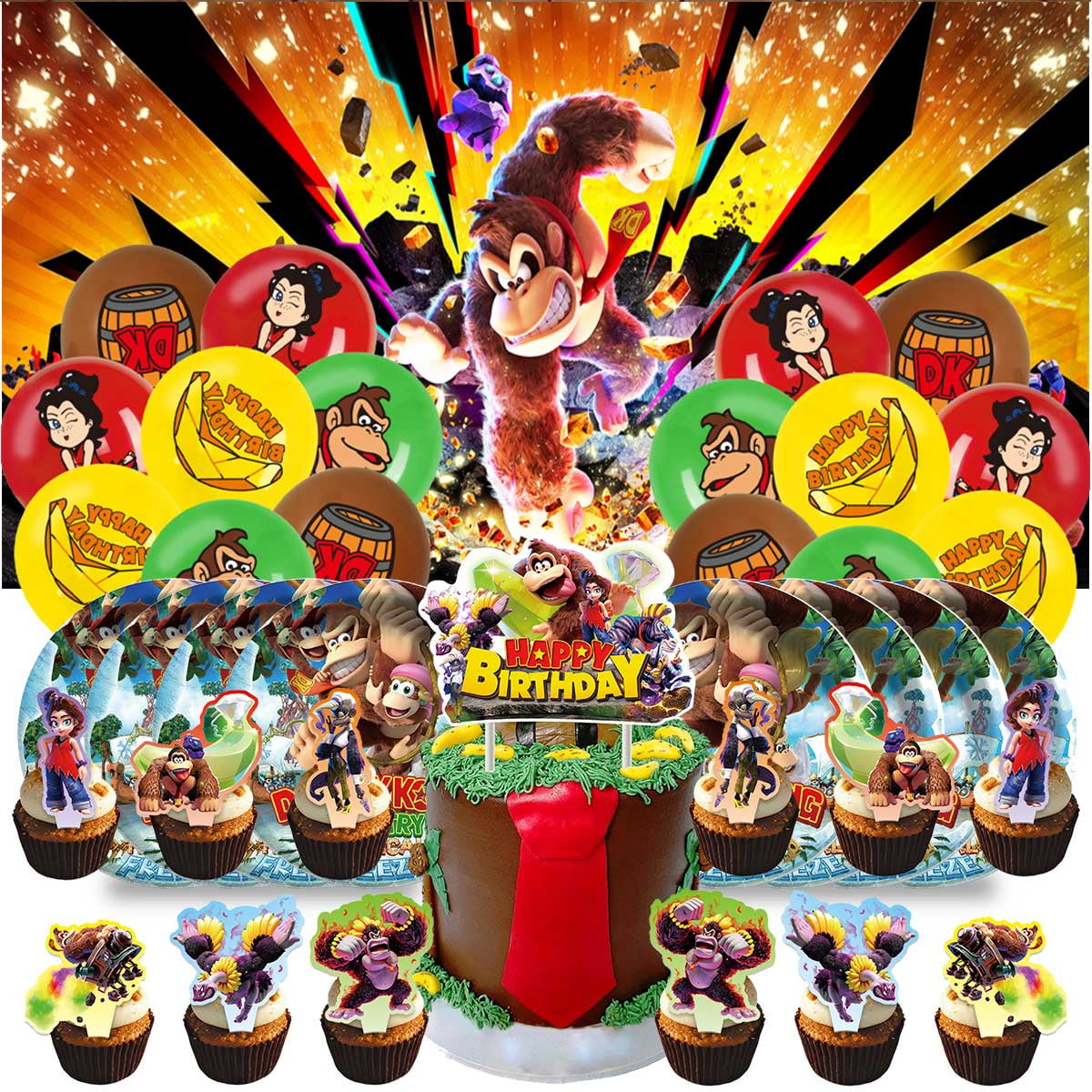 Donkey Kong Bananza Birthday Party Supplies Balloons Paper Plates ...