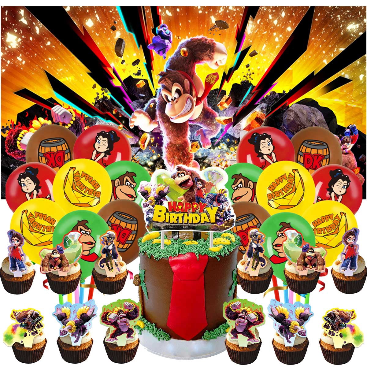 Donkey Kong Bananza Party Supplies Latex Balloons Decor Banner Backdrop ...