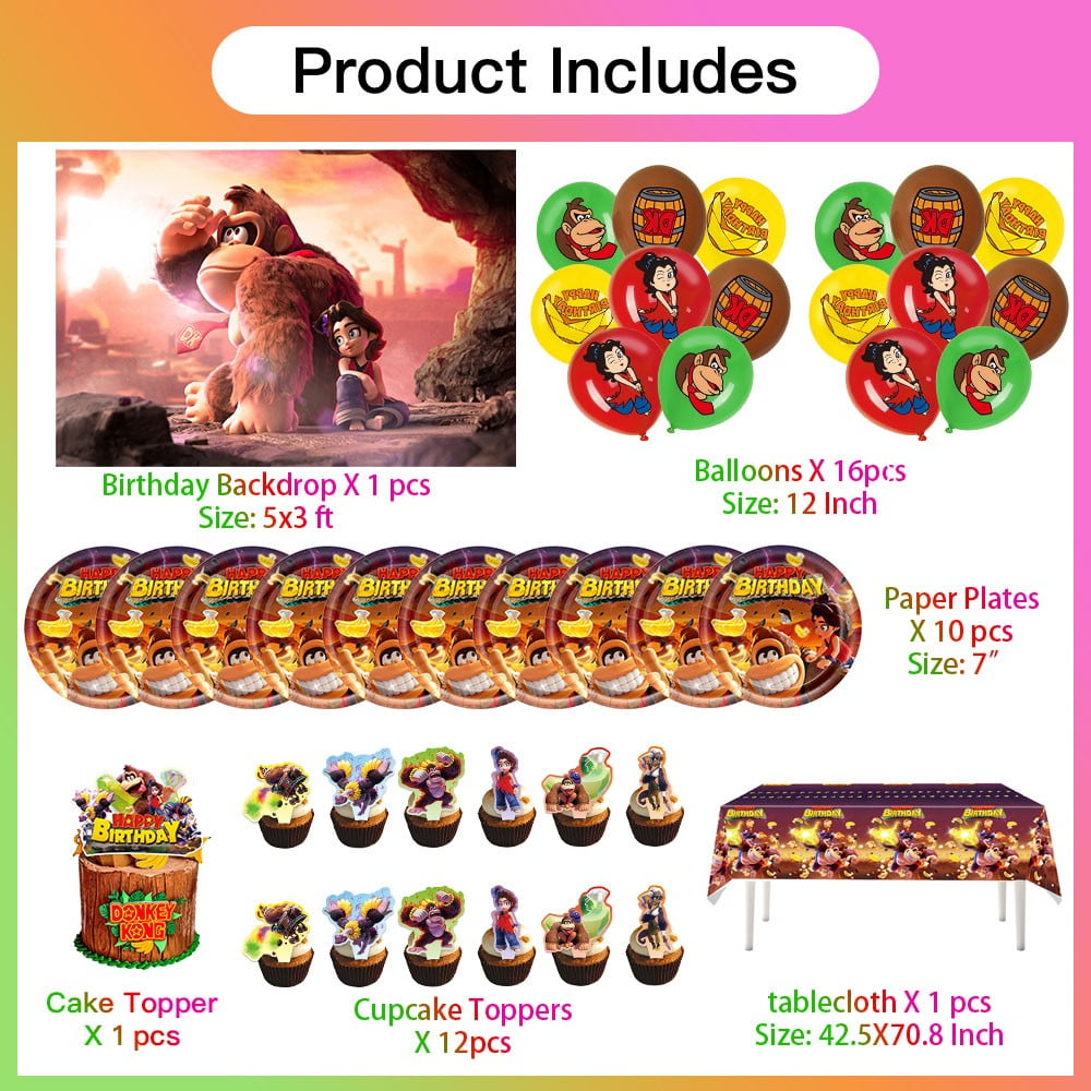 Donkey Kong Bananza Party Supplies Set Banner Balloons Plates Cups ...
