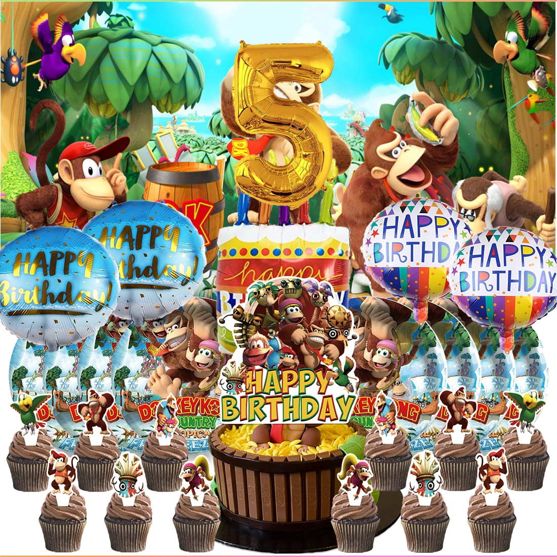 Donkey Kong Country 5th Tableware Balloons Cake Toppers Backdrop Banner ...