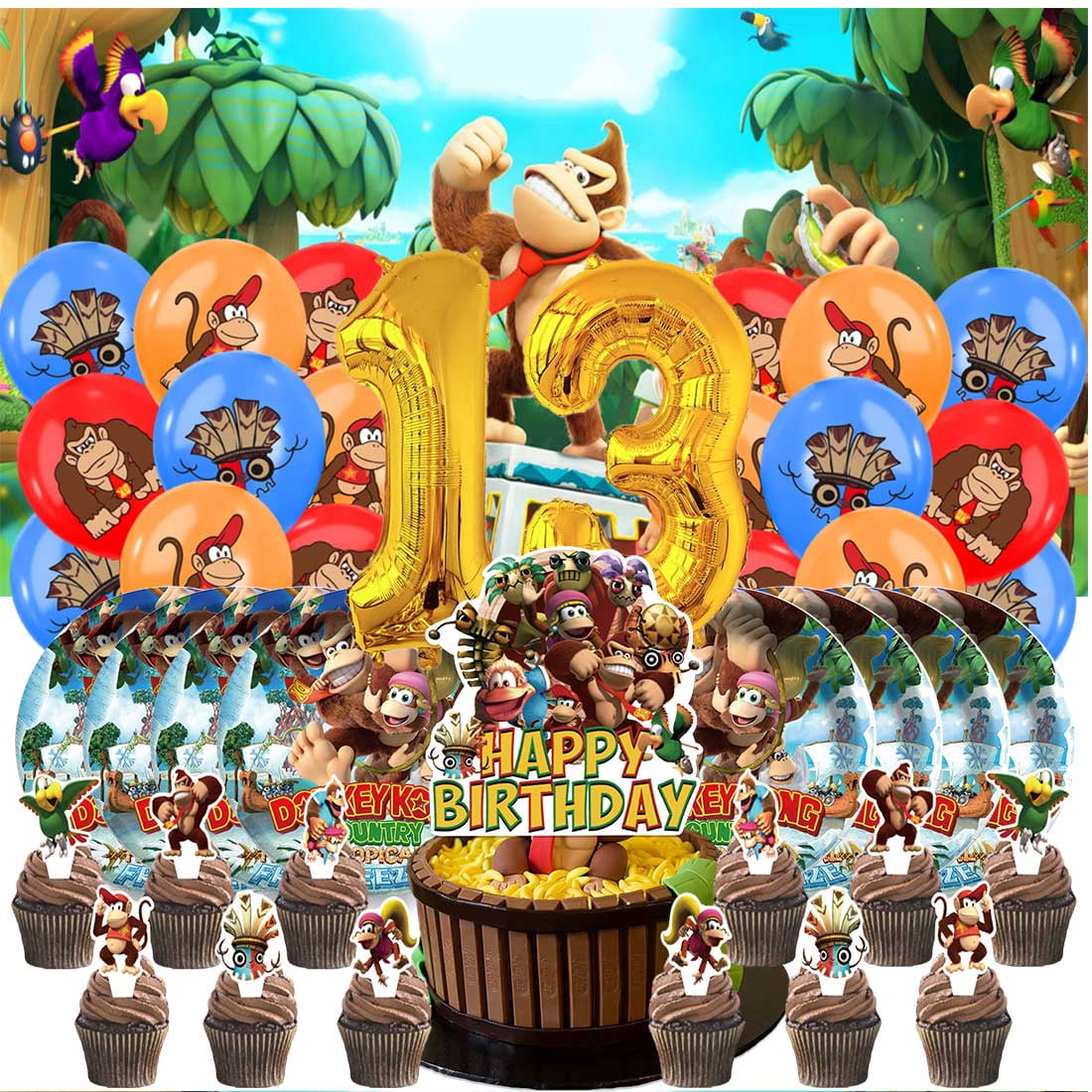Donkey Kong Country Balloons Party Supplies 13th Decor Tableware ...