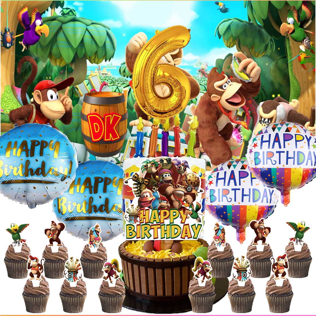 Donkey Kong Country Party Supplies Decor 6th Kit Balloons Birthday Cake ...