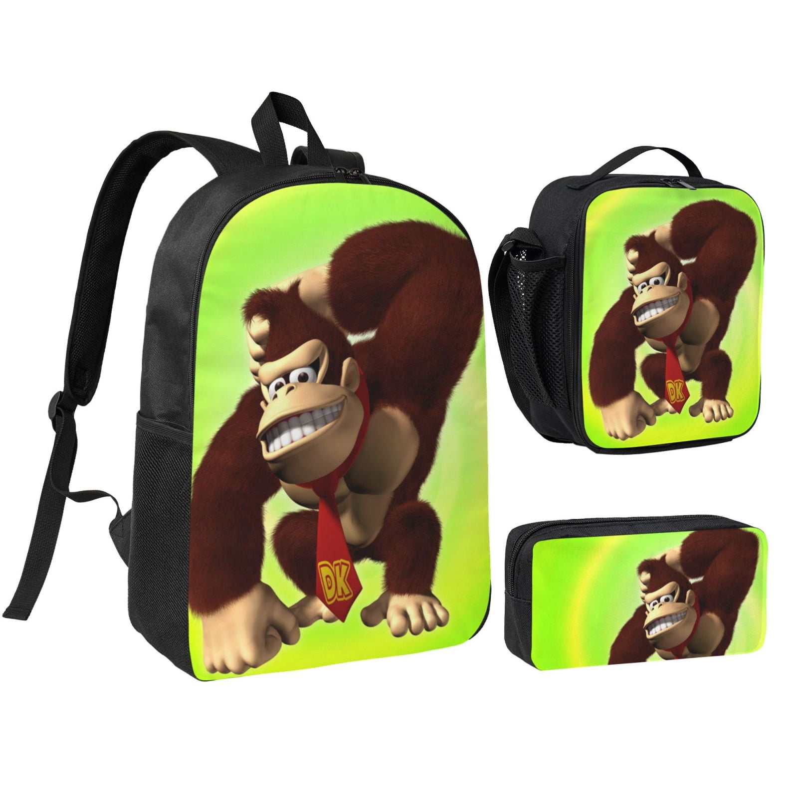 Donkey Kong Laptop Backpack 3 Piece Set with Lunch Box And Pencil Case ...