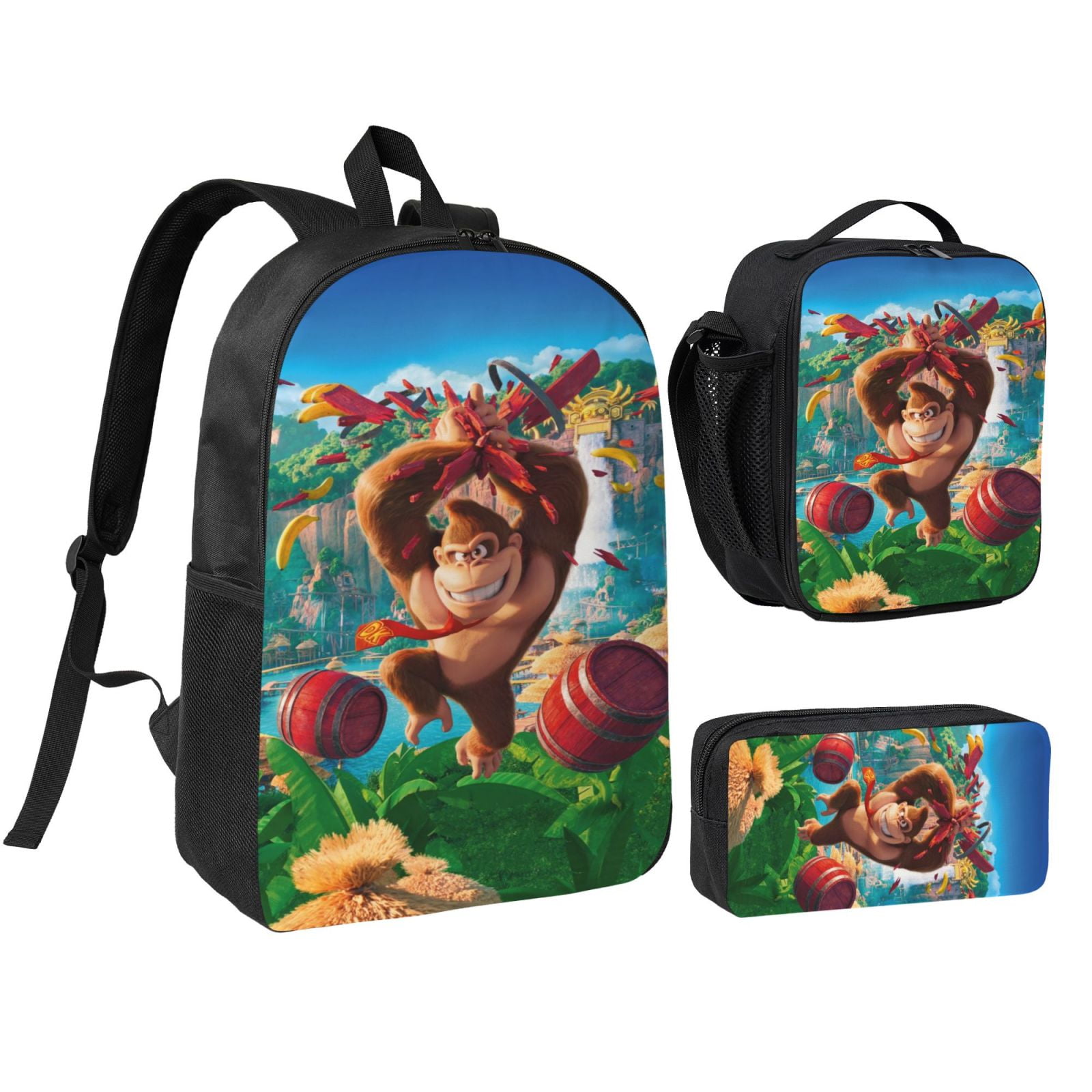 Donkey Kong Laptop Backpack 3 Piece Set with Lunch Box And Pencil Case ...