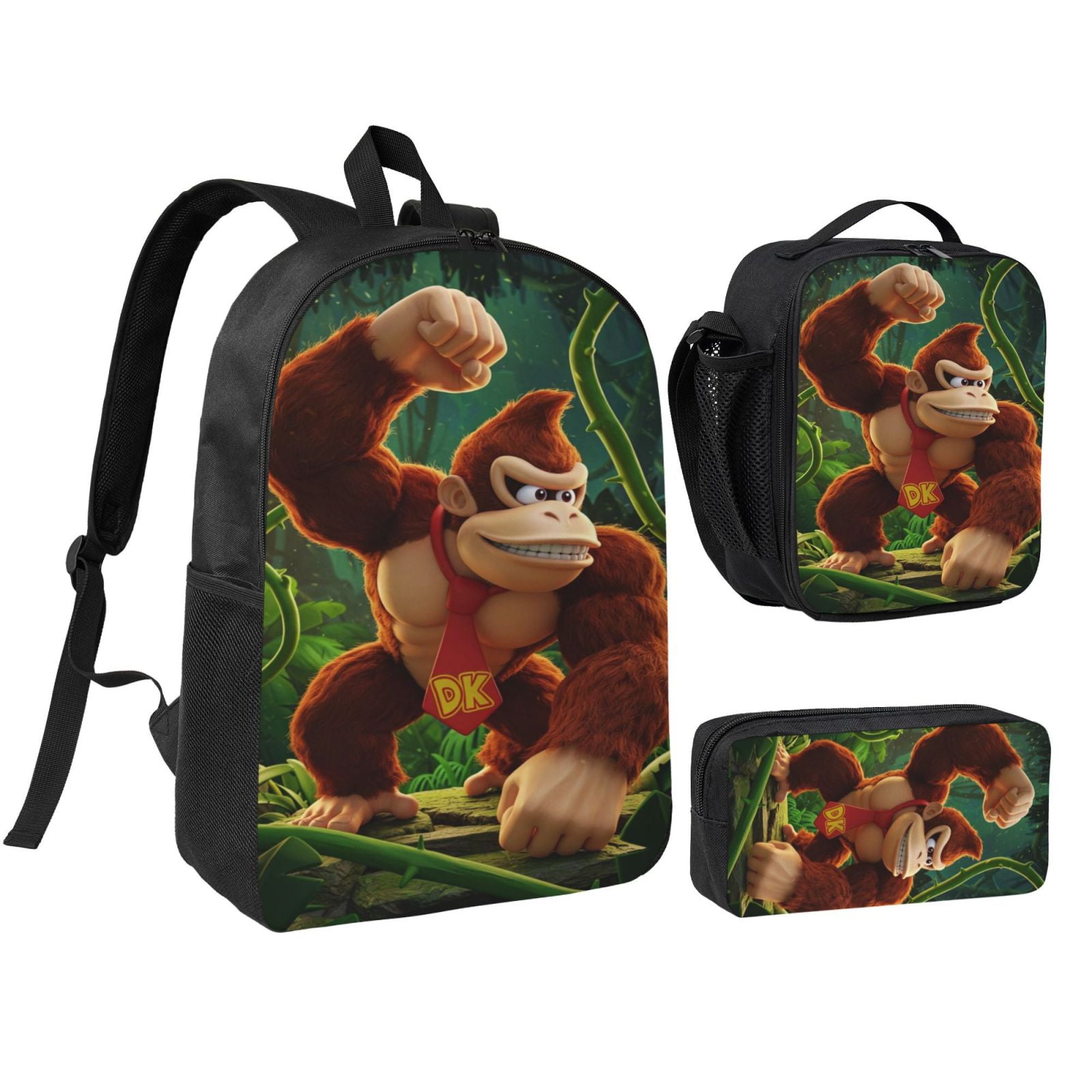 Donkey Kong Laptop Backpack 3 Piece Set with Lunch Box And Pencil Case ...
