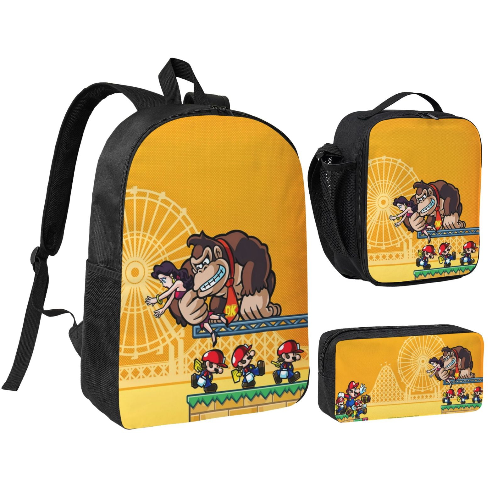 Donkey Kong Laptop Backpack 3 Piece Set with Lunch Box And Pencil Case ...