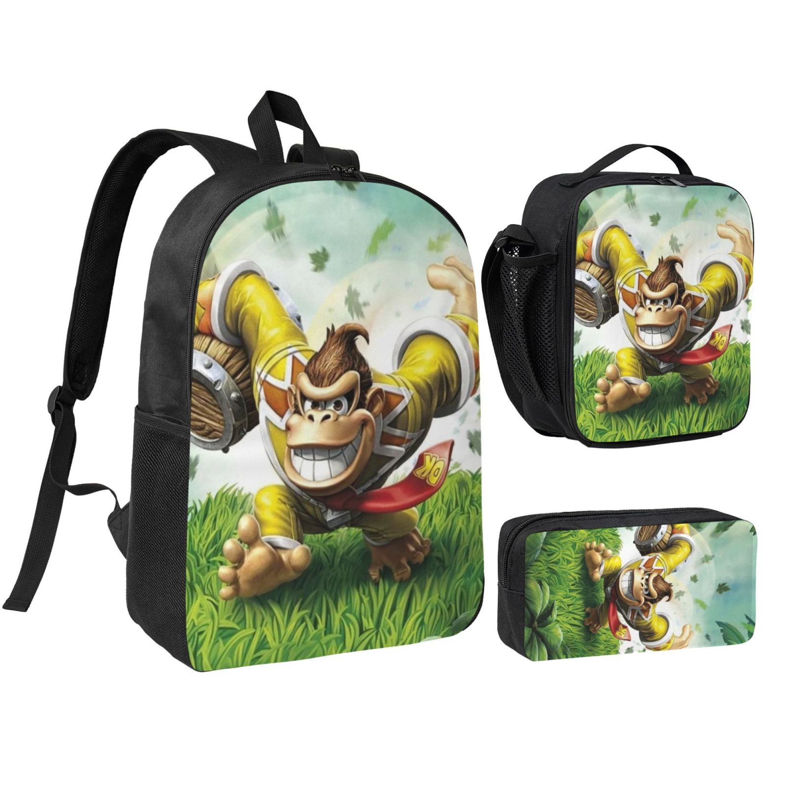 Donkey Kong Laptop Backpack 3 Piece Set with Lunch Box And Pencil Case ...