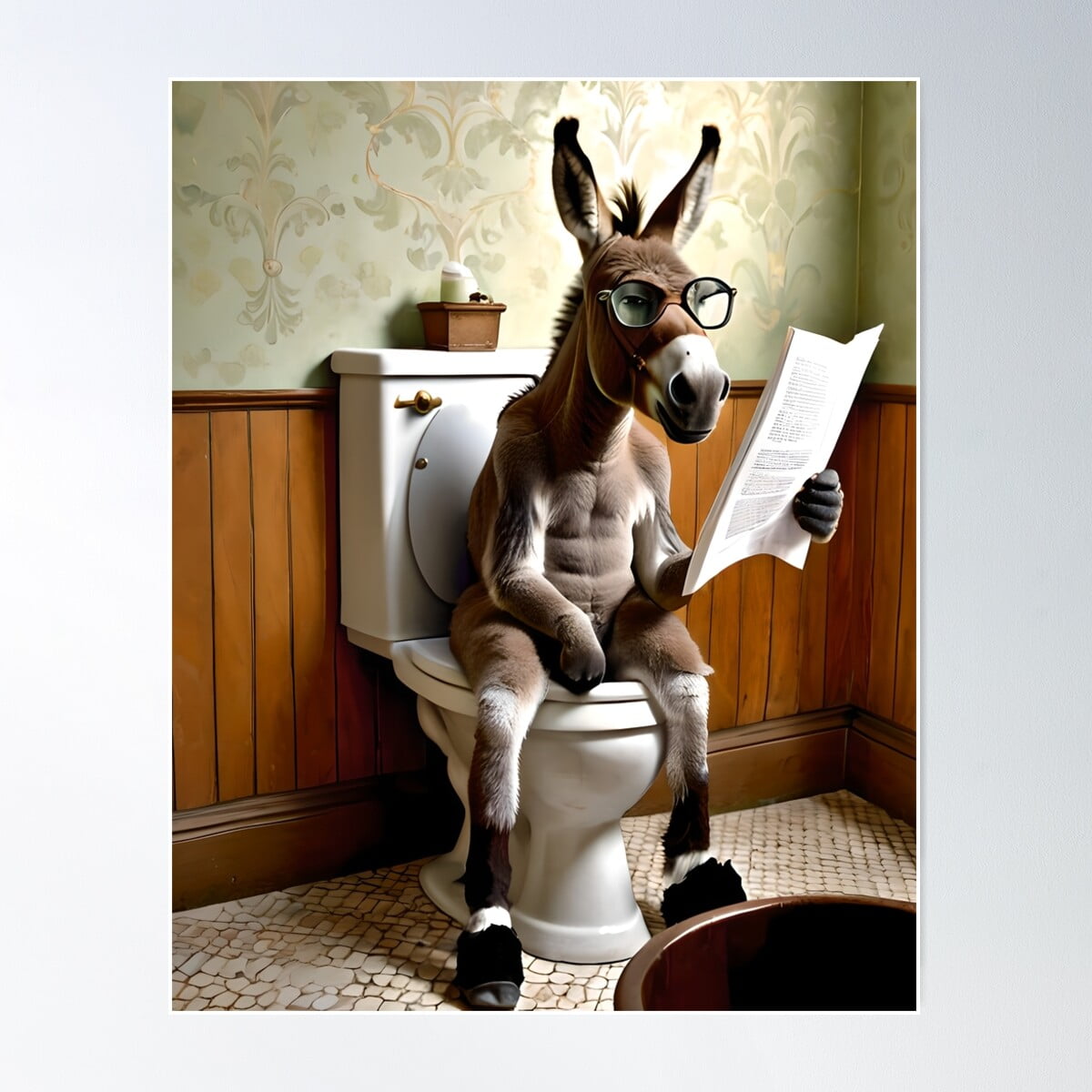 Donkey On Toilet, Donkey On Toilet Bowl Poster Wall Art, Modern Wall ...