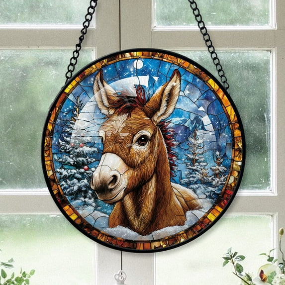 Donkey Ornament Christmas 2025, Donkey Stained Glass Hanging Window ...