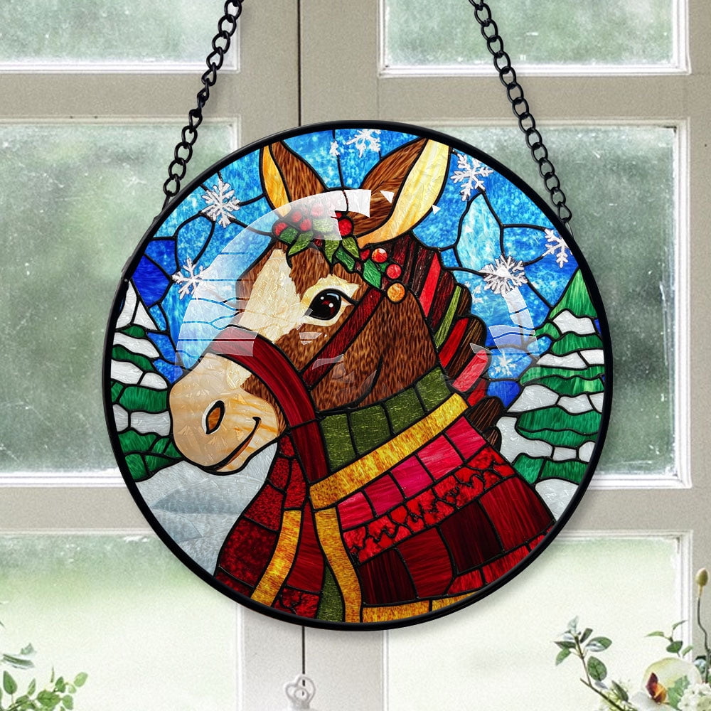 Donkey Ornament Christmas 2025, Donkey Stained Glass Window Hanging ...