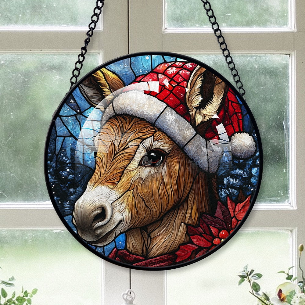 Donkey Ornament Christmas 2025, Donkey Stained Glass Window Panel ...