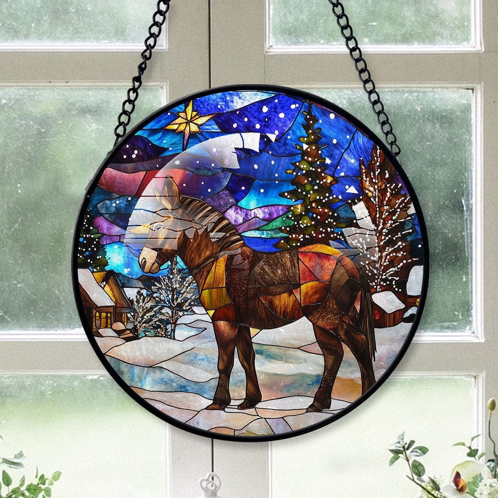 Donkey Ornament Christmas 2025, Donkey Stained Glass Window Panel ...