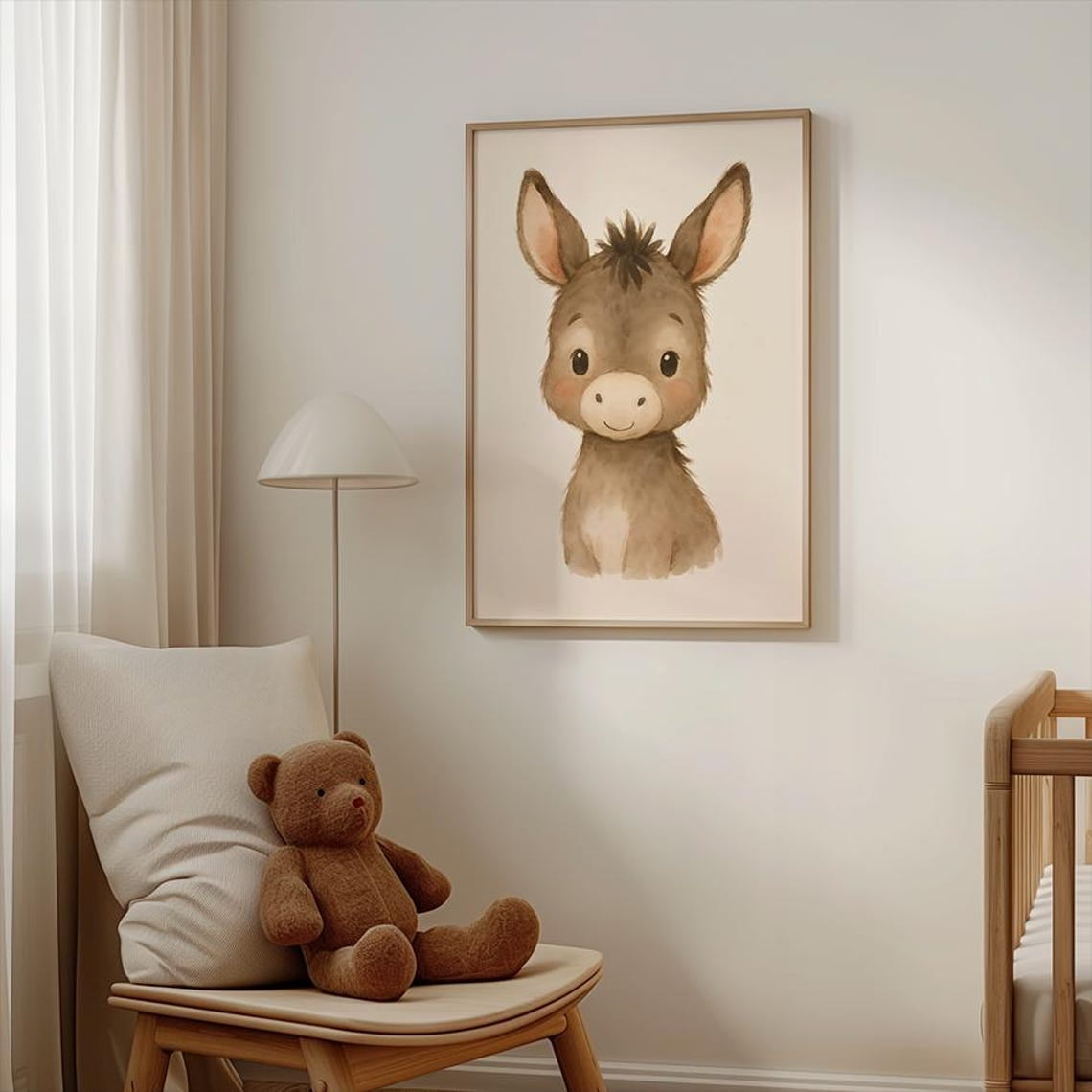 Donkey Poster, Cute Baby Donkey Poster, Farm Animal Nursery Poster ...