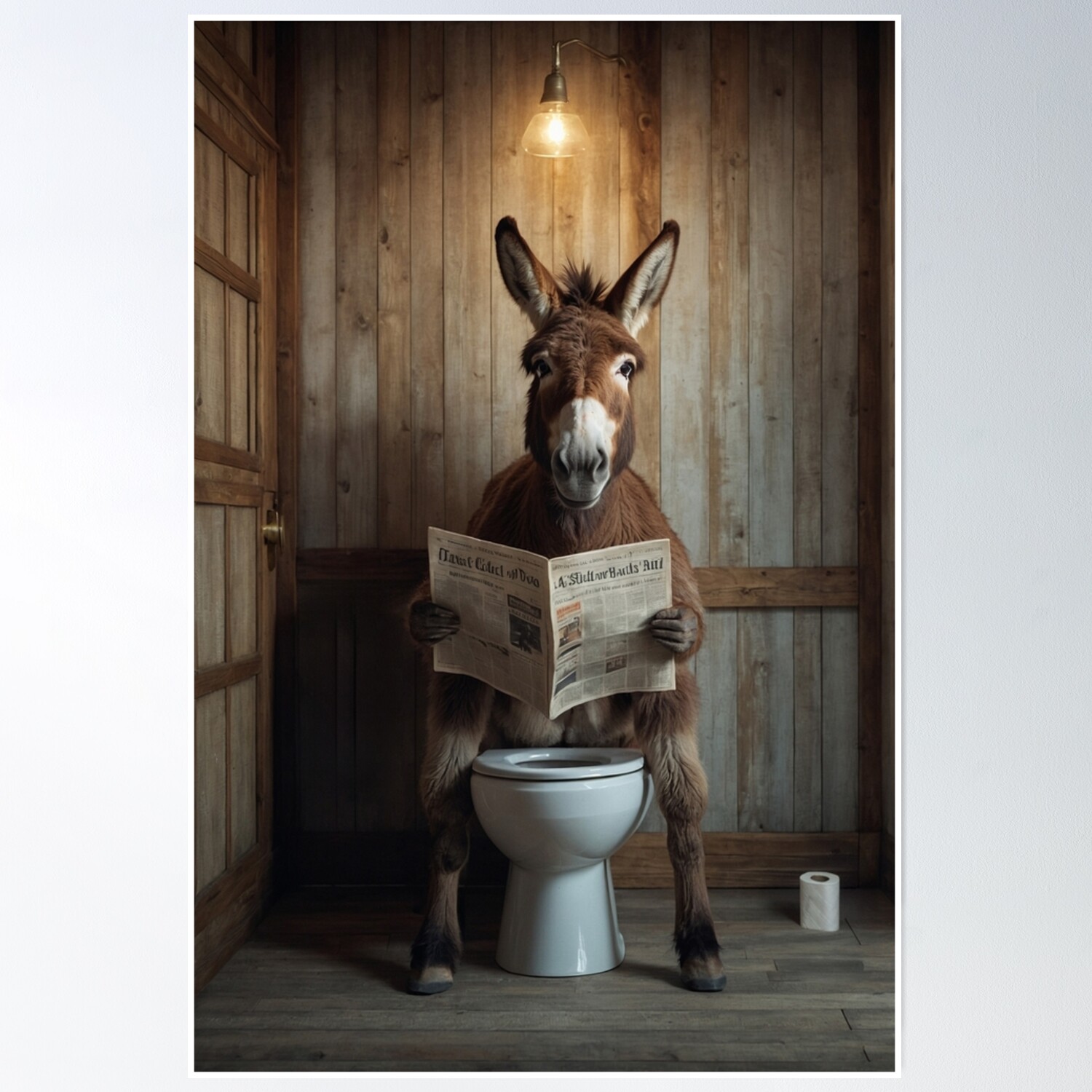 Donkey Reading Newspaper On Toilet Poster Wall Art, Modern Wall Decor ...