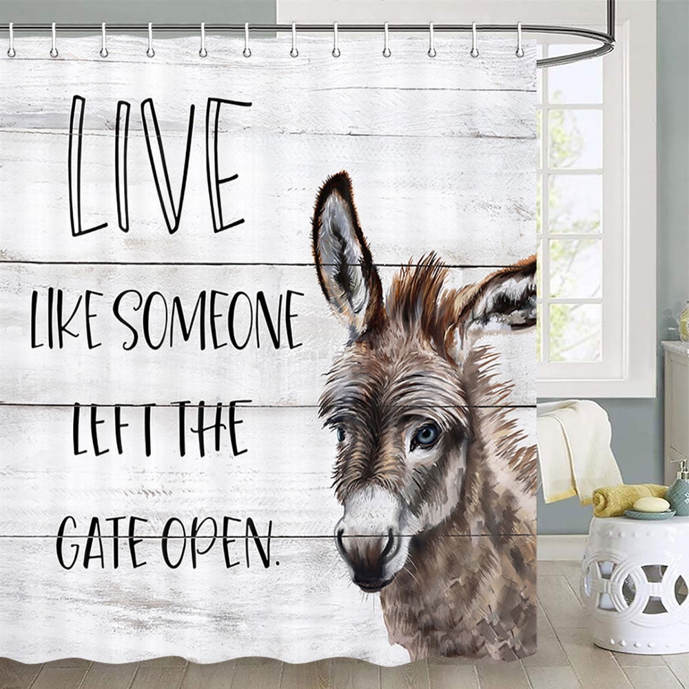 Donkey Shower Curtain, Cute Funny Donkey with Motivational ...