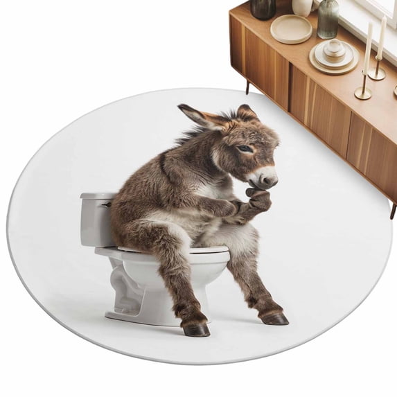 Donkey Sitting on The Toilet Thinking 3ft Non Slip Round Area Rug ...