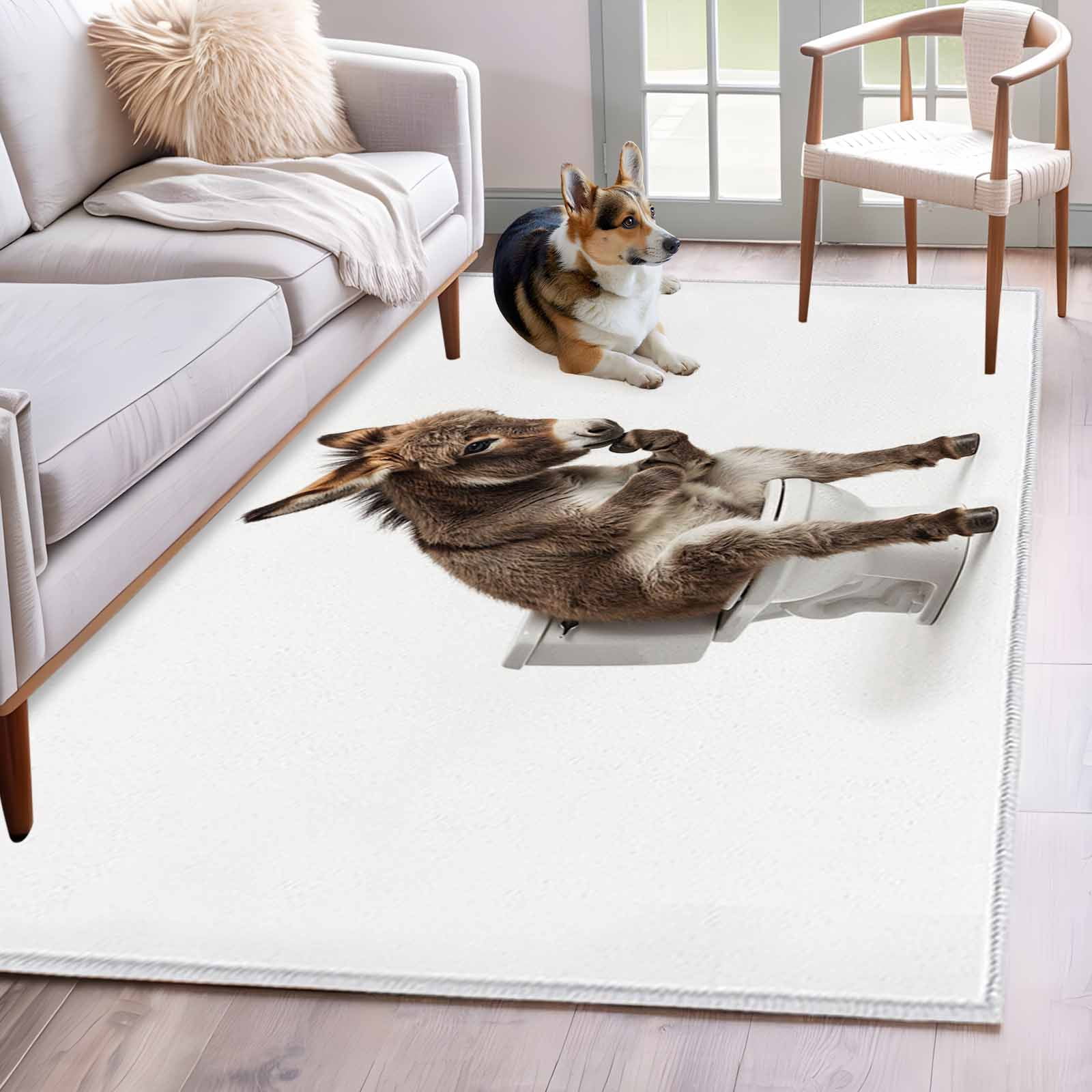 Donkey Sitting on The Toilet Thinking Area Rugs 4x6 ft Abstract Funny ...