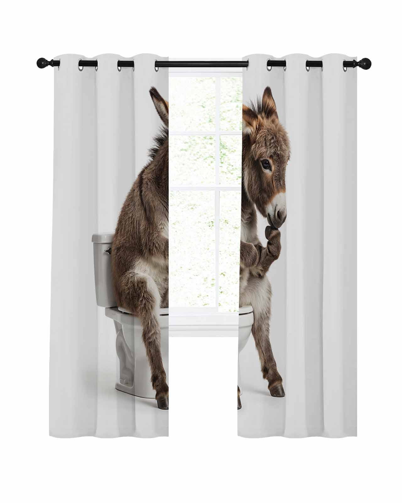 Donkey Sitting on The Toilet Thinking Blackout Curtains 63 Inch Length ...