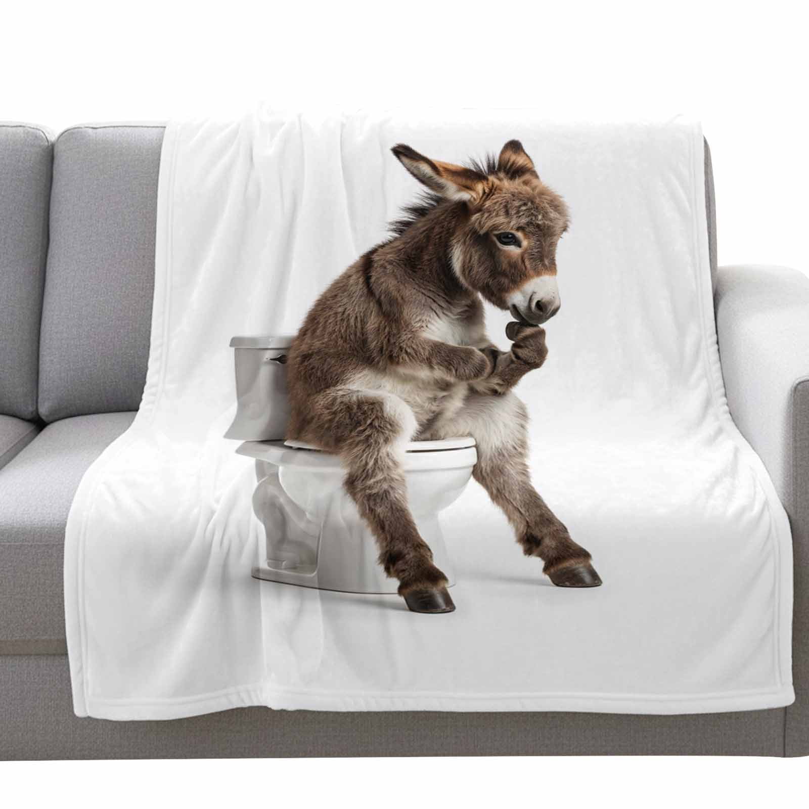 Donkey Sitting on The Toilet Thinking Fleece Throw Blanket Lightweight ...
