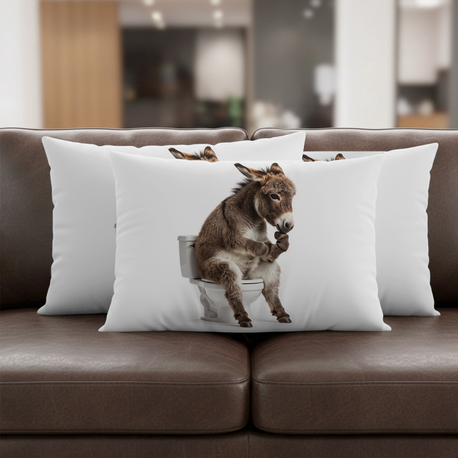 Donkey Sitting on The Toilet Thinking Pillow Covers Set of 4, Abstract ...