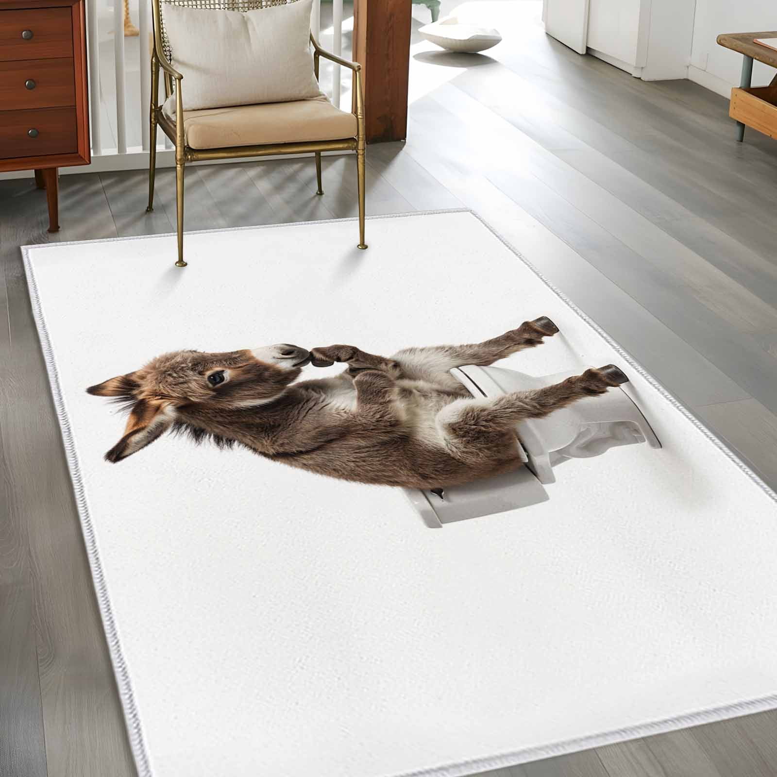 Donkey Sitting on The Toilet Thinking 3x5 Rug for Bedroom Foot of Bed ...