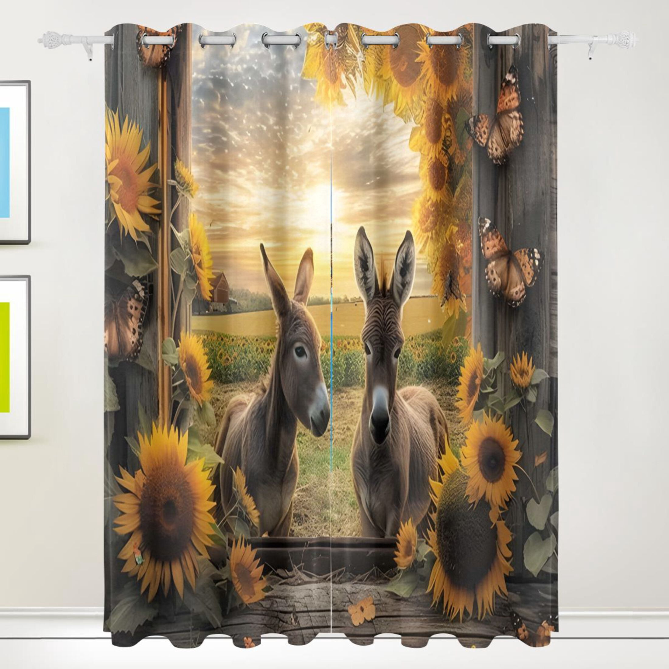 Donkey Sunflower Blackout Curtains 55W x 72 Living Room Bedroom ...
