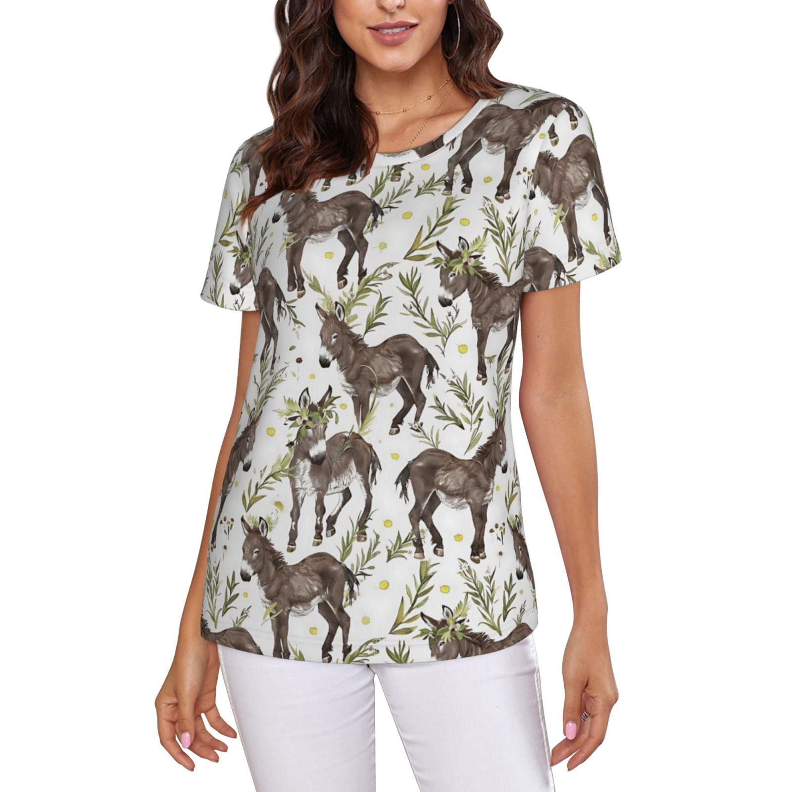Donkey T-Shirt Crew Neck Short Sleeve Full-Print for Women - Walmart.com