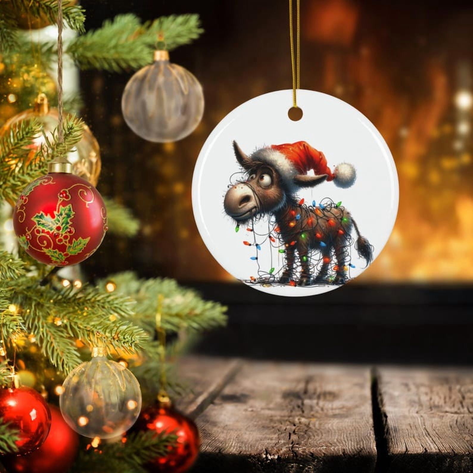Donkey Tangled Lights Ornament 2025 – Santa Hat Ceramic Farm Animal ...