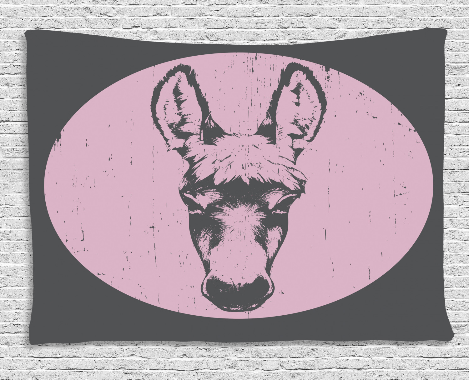 Donkey Tapestry, Grunge Effect Donkey Portrait with Circle Frame ...
