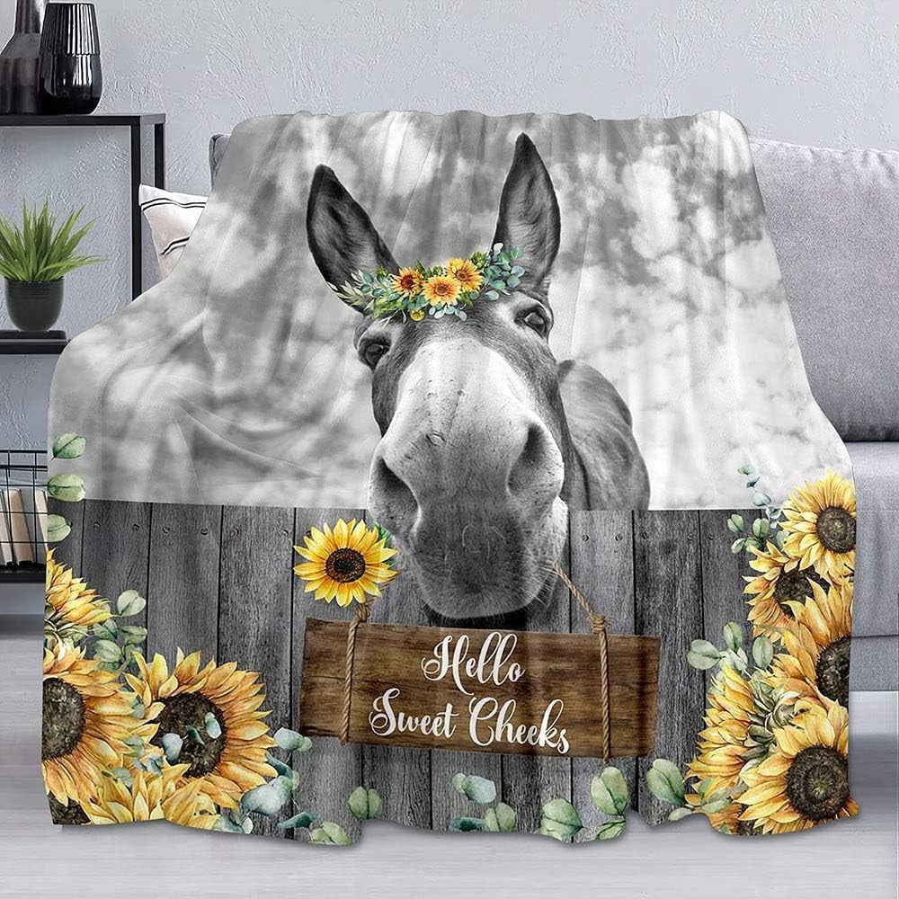 Donkey Throw Blanket, Rustic Farmhouse Farm Animal Green Eucalyptus ...