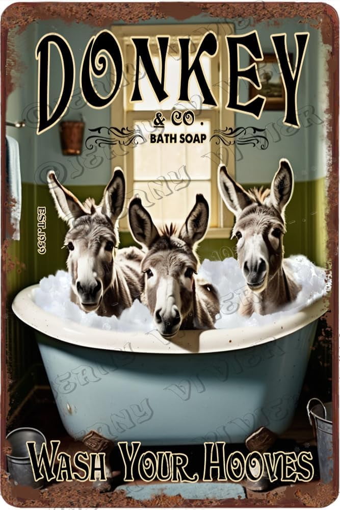 Donkey Wash Your Hooves Retro Metal Sign Funny Donkey Bathroom Decor ...