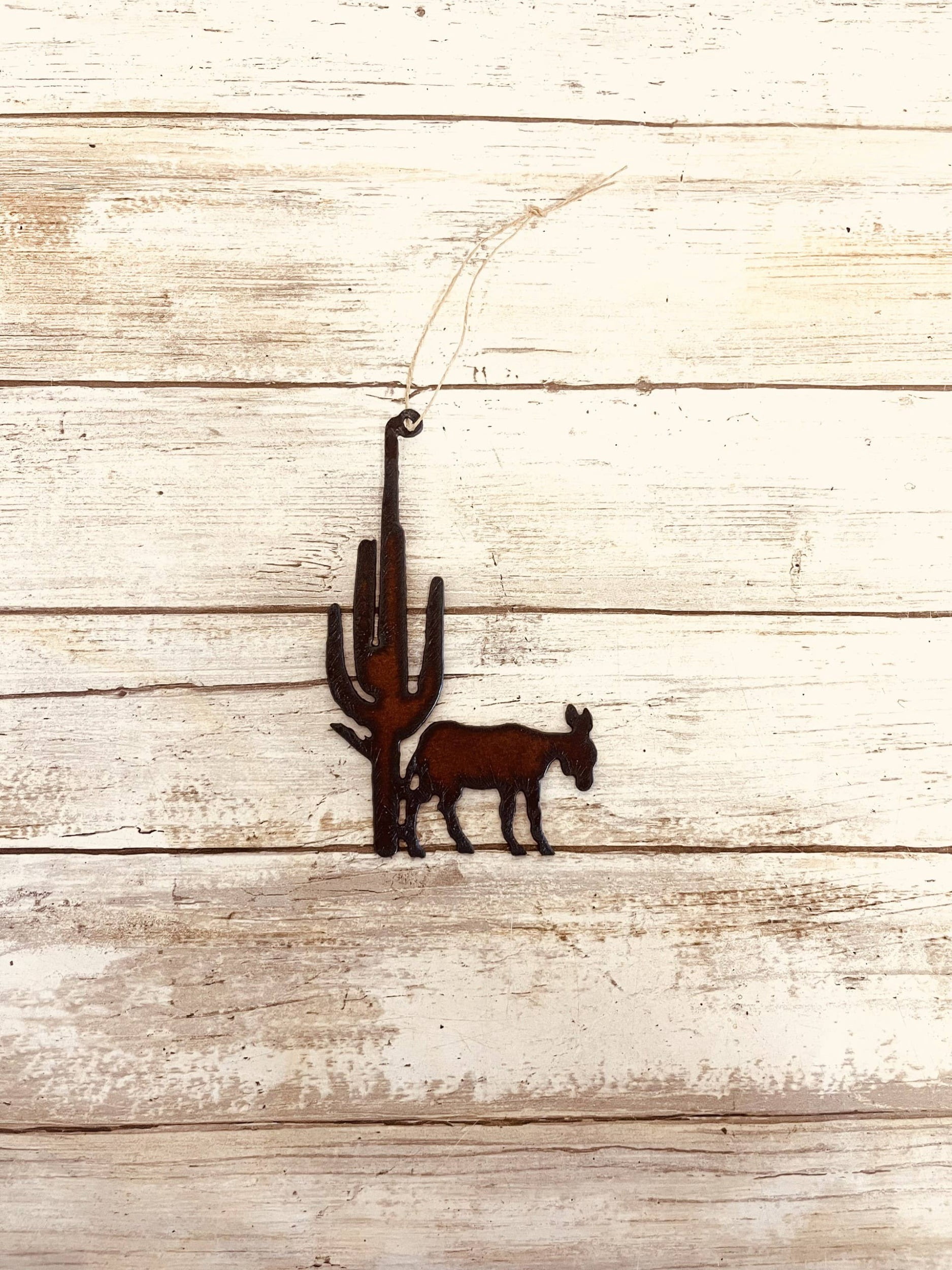 Donkey and Cactus Desert Ornament Rustic Metal Burro Gift - Walmart.com
