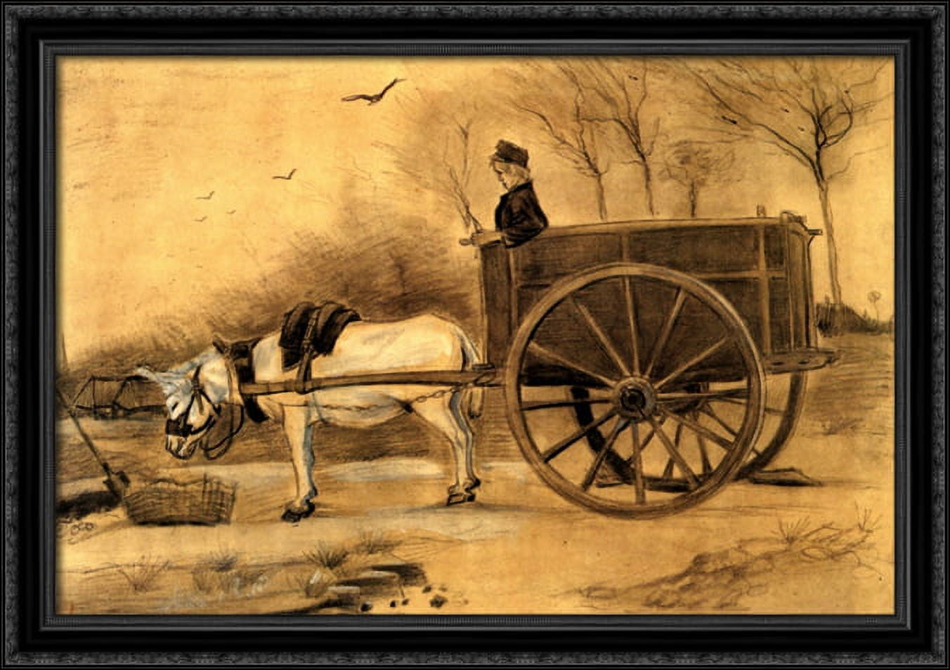Donkey and Cart 38x28 Large Black Ornate Wood Framed Canvas Art by ...