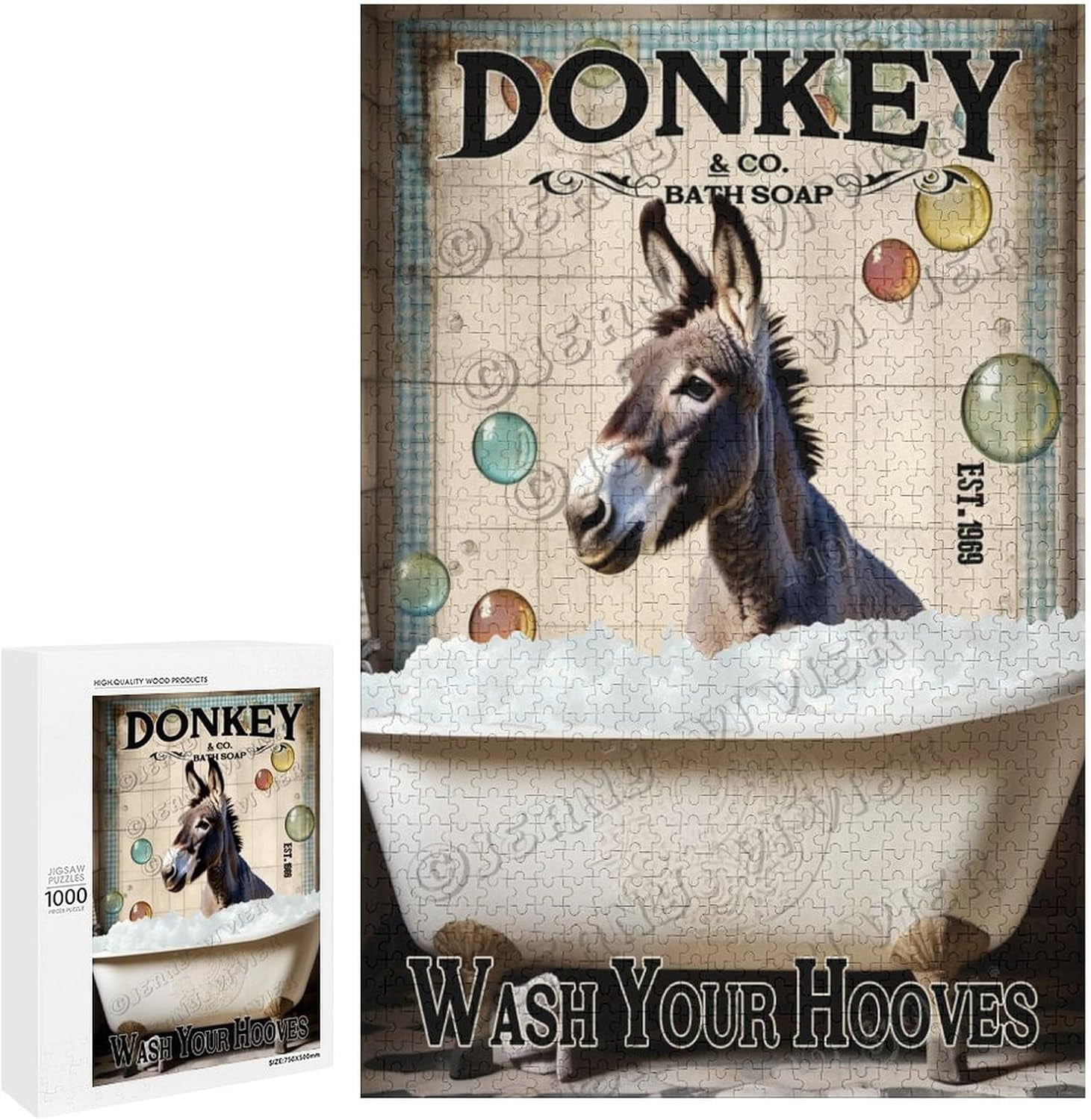 Donkey in The Bathtub Funny Wood Sign for Bedroom Living Room Kitchen ...