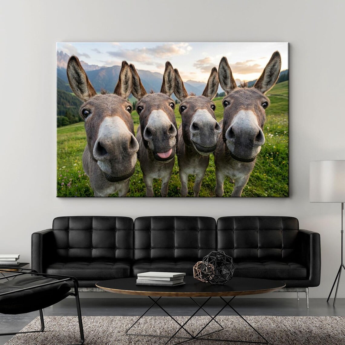 Donkeys Print Cute Farm Animals Wall Art Rustic Farmhouse Mountain ...